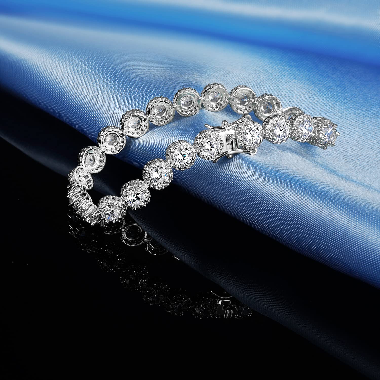 Gemsme Tennis Bracelet for Women 1 Row 18K White Gold Plated 5mm Round Cubic Zirconia Bracelets