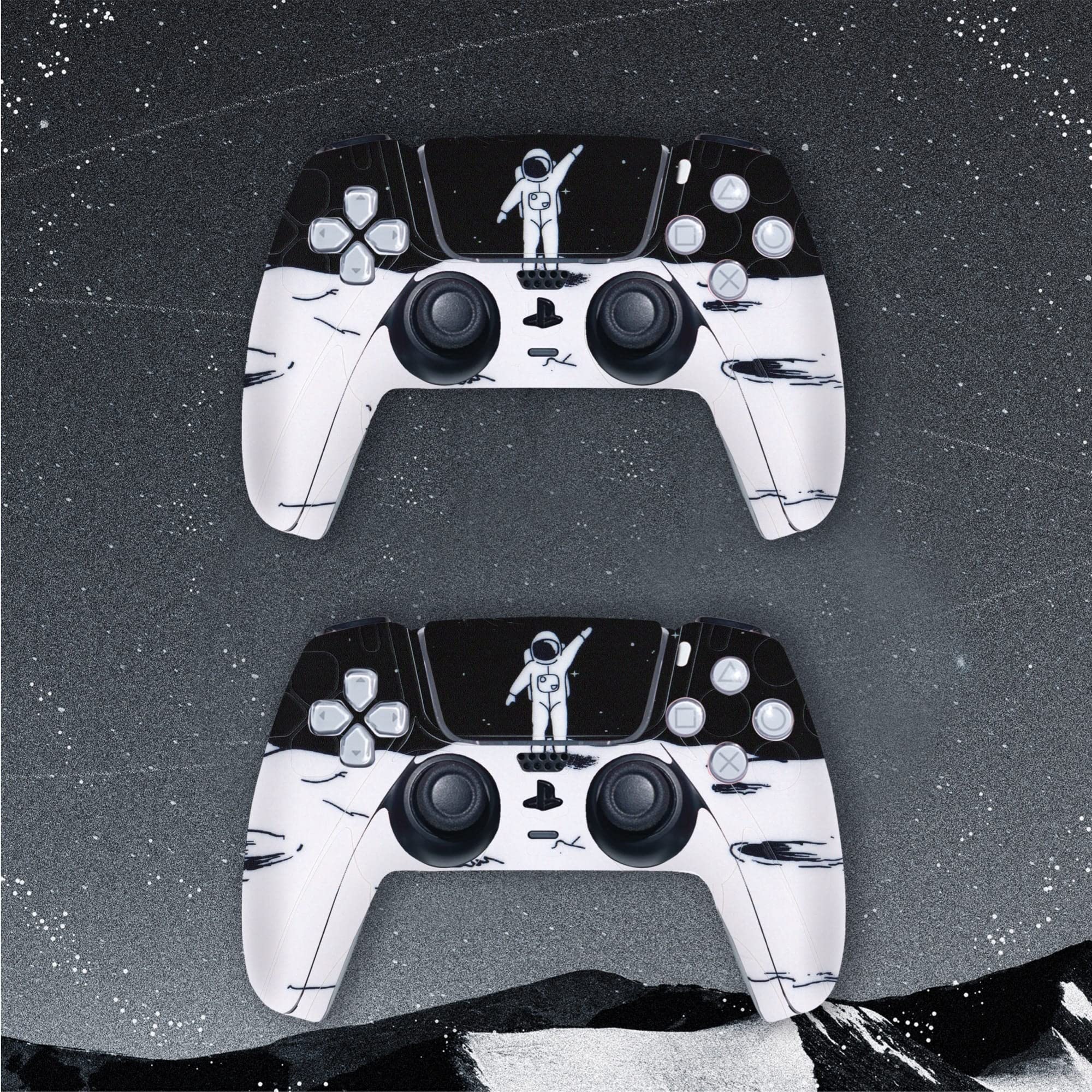 BelugaDesign Space Astronaut Skin PS5 | Galaxy Moon Spaceship Anime Cartoon | Cute Vinyl Cover Wrap Sticker Full Set Console Controller | Compatible with Sony PlayStation 5 (PS5 Disc, Black White)