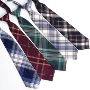 Sucrain 5pcs Boy's Necktie Pre-tied Adjustable Neck Strap Tie Plaid Zipper Tie for Wedding Graduation School Cosplay Uniforms