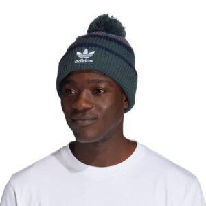 adidas Originals Cosmic Pom Ballie Cuff Fold Beanie, Mineral Green/Night Indigo/Grey, One Size