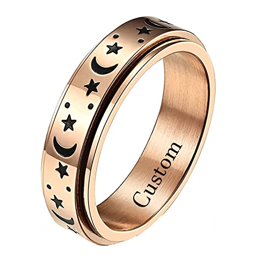 Personalized Stainless Steel Spinner Ring for Anxiety Fidget Rings for Relieving Stress Anxiety Ring for Mom Sun Moon Stars Ring Gold Promise Couple Rings for Him and Her Engagement Wedding Band Ring Size 6-11 Mother's Day Gift (Style 2)