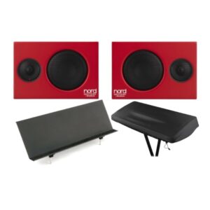 nord piano monitors v2 active stereo speakers (pair) bundle with music stand v2 and dust cover (3 items)