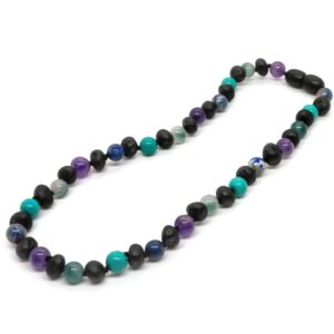 baltic essentials raw cherry necklace with jade amethyst lapis turquoise 12.5"