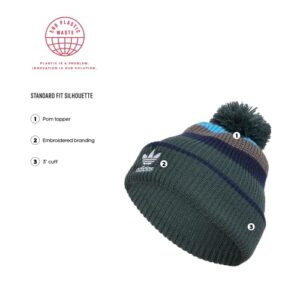 adidas Originals Cosmic Pom Ballie Cuff Fold Beanie, Mineral Green/Night Indigo/Grey, One Size