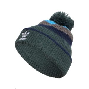 adidas originals cosmic pom ballie cuff fold beanie, mineral green/night indigo/grey, one size