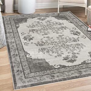 ambesonne rose decorative rug, vintage boho oriental culture style pattern of swirling and curlicue flowers art, quality carpet for bedroom dorm and living room, 5' 1" x 7' 5", dark grey