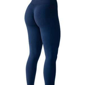 Seamless Scrunch Legging Women Yoga Pants 7/8 Tummy Control Workout Running for Workout Fitness Sport Active Ankle Legging-25'' (L, Tuxedo Blue)