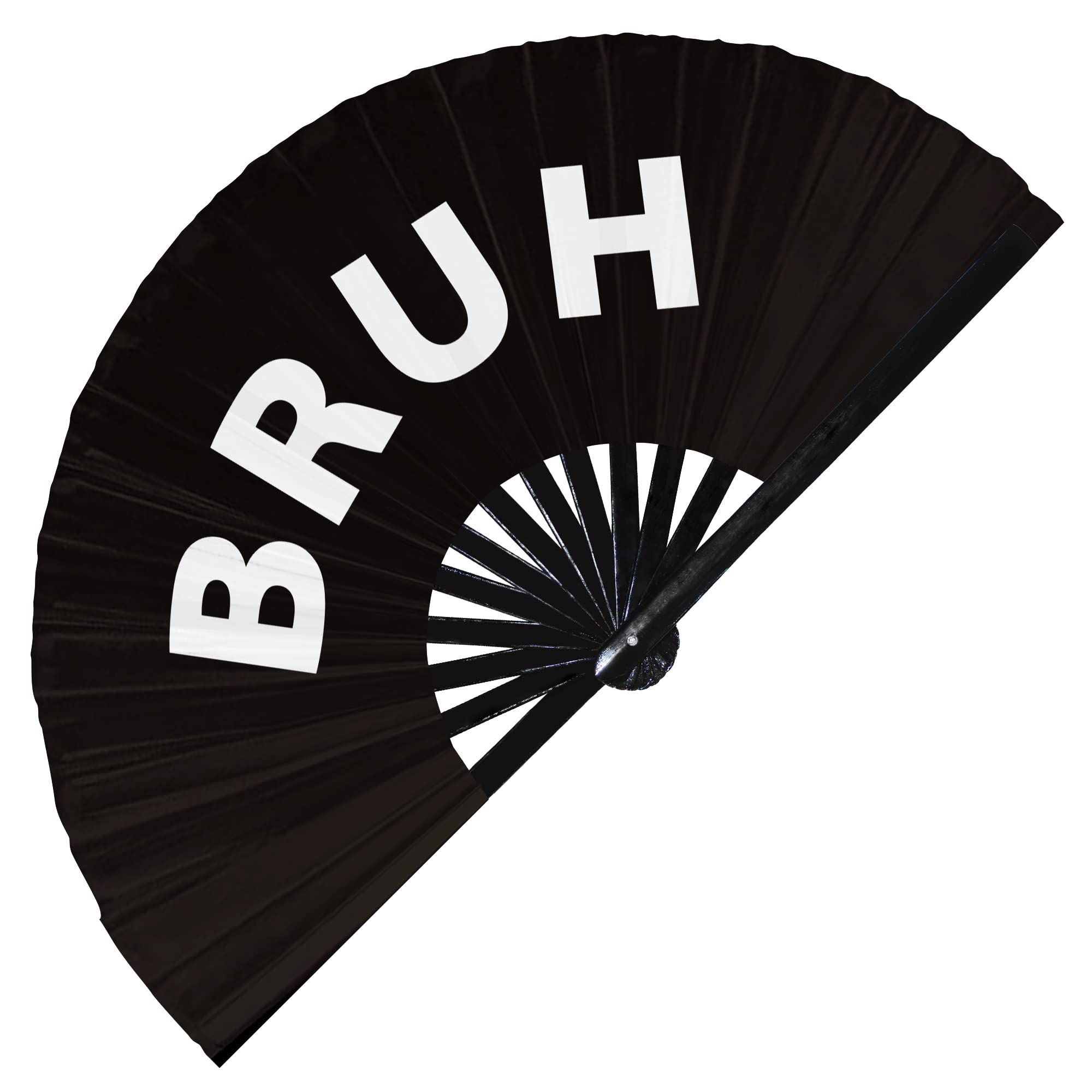 Bruh Hand Fan Party Accessories Folding Fan Bamboo Rave Event Festivals Handheld Fan for Women and Men (Black)