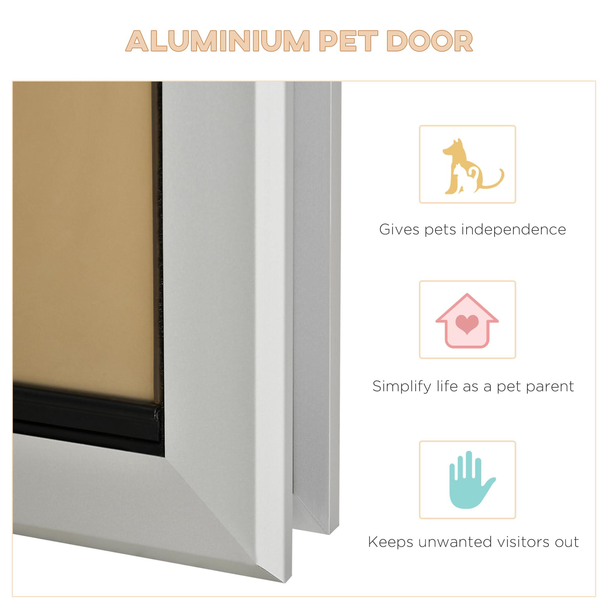 PawHut 2 Way Dog Door, Aluminum Doggy Pet Flap for Wall, Fast Installation, Magnetic Closure, Locking Panel, Weather Resistant, Insulating, Weight Limit 110 lbs