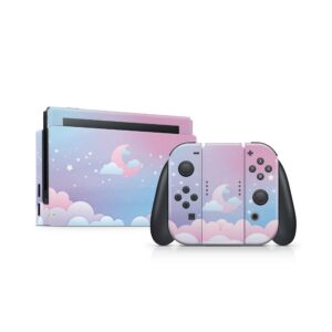 TACKY DESIGN Clouds Skin Compatible with Nintendo Switch Skins Decal, Stickers Blue Pastel Starry Sky Vinyl 3M Moon Full wrap Cover (Blue Pink Gradient)