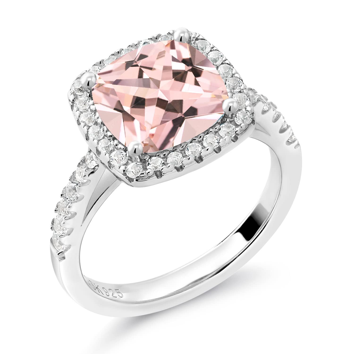 Gem Stone King 925 Sterling Silver Peach Nano Morganite and White Created Sapphire Ring For Women (2.50 Cttw, Gemstone Birthstone, Available In Size 5, 6, 7, 8, 9)