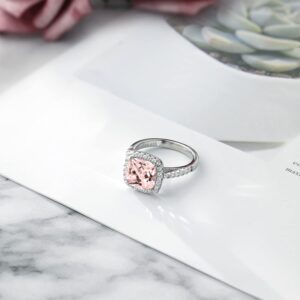 Gem Stone King 925 Sterling Silver Peach Nano Morganite and White Created Sapphire Ring For Women (2.50 Cttw, Gemstone Birthstone, Available In Size 5, 6, 7, 8, 9)