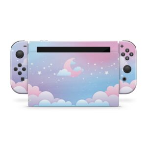 TACKY DESIGN Clouds Skin Compatible with Nintendo Switch Skins Decal, Stickers Blue Pastel Starry Sky Vinyl 3M Moon Full wrap Cover (Blue Pink Gradient)