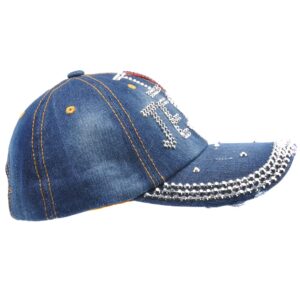 Elonmo Bling Rhinestone Hats,I Love Jesus Design Womens Baseball Cap Golf Hat Jeans Wash Denim Adjustable (Color A)