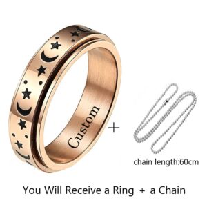 Personalized Stainless Steel Spinner Ring for Anxiety Fidget Rings for Relieving Stress Anxiety Ring for Mom Sun Moon Stars Ring Gold Promise Couple Rings for Him and Her Engagement Wedding Band Ring Size 6-11 Mother's Day Gift (Style 2)