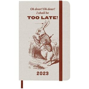 moleskine limited edition alice in wonderland 12 month 2023 weekly planner, hard cover, pocket (3.5" x 5.5"), rabbit