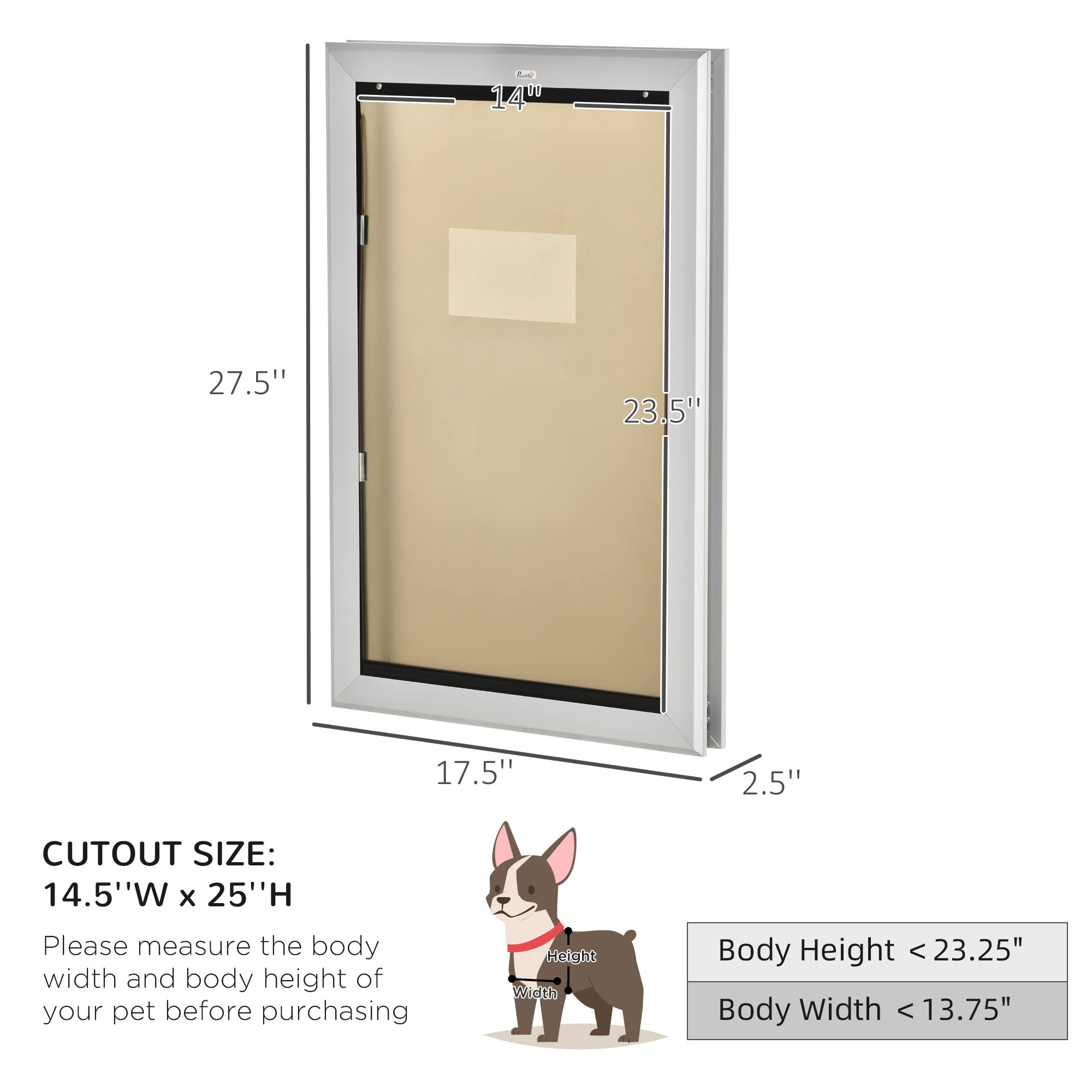 PawHut 2 Way Dog Door, Aluminum Doggy Pet Flap for Wall, Fast Installation, Magnetic Closure, Locking Panel, Weather Resistant, Insulating, Weight Limit 110 lbs