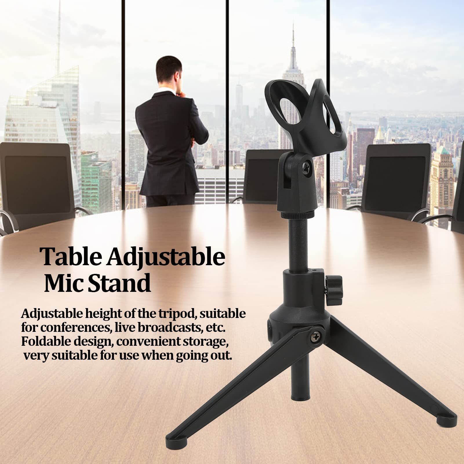 Microphone Stand,Portable Desktop 20.5-27cm Adjustable Shockproof Detachable Tripod Mini Table Stand, Mic Stand Clip Holder,for Conference/Live Streaming