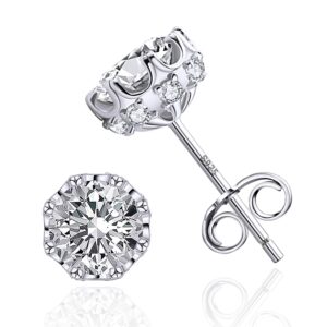 amoramor & forever 18k white gold plated brilliant cut cubic zirconia stud earrings for women men 8 prong 8 swarovski zirconia sterling silver post hypoallergenic cz stud earrings (clear)