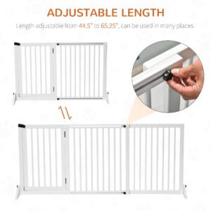 PawHut Adjustable Wooden Pet Gate, Freestanding Dog Fence for Doorway, Hall, 3 Panels w/Safety Barrier, Lockable Door, White, 44.5"-65.25" L x 14.25" H