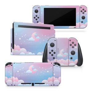 tacky design clouds skin compatible with nintendo switch skins decal, stickers blue pastel starry sky vinyl 3m moon full wrap cover (blue pink gradient)