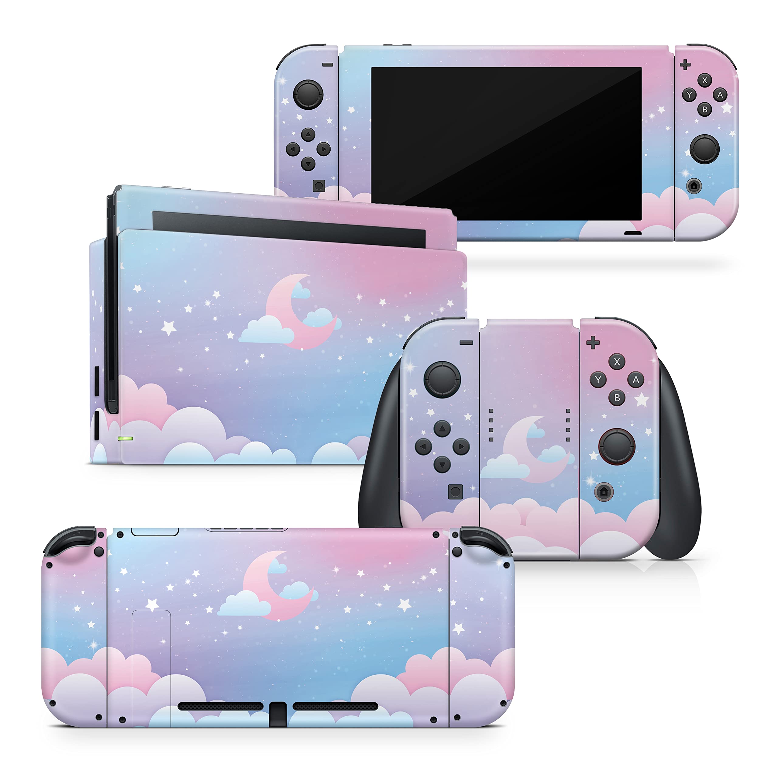 TACKY DESIGN Clouds Skin Compatible with Nintendo Switch Skins Decal, Stickers Blue Pastel Starry Sky Vinyl 3M Moon Full wrap Cover (Blue Pink Gradient)