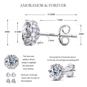 AMORAMOR & FOREVER 18K White Gold Plated Brilliant Cut Cubic Zirconia Stud Earrings For Women Men 8 Prong 8 Swarovski Zirconia Sterling Silver Post Hypoallergenic CZ Stud Earrings (CLEAR)