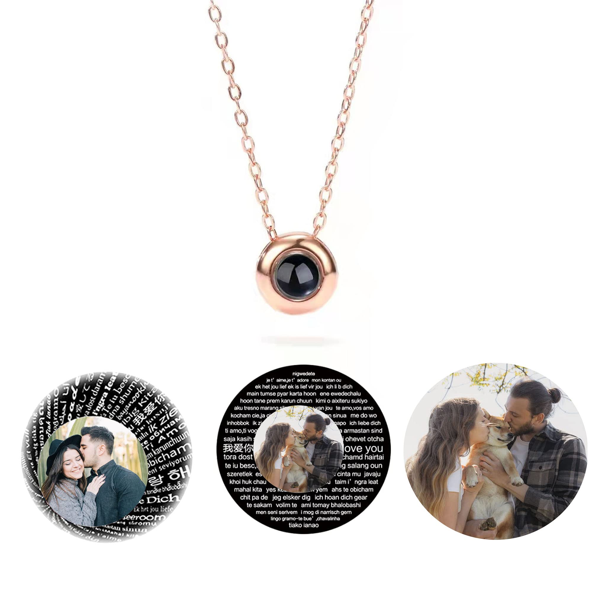 Customized Photo Projection Necklace Round Photo Necklace for WoMen I Love You Necklace 100 Languages with Image Inside for Mom Wife