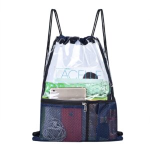 may tree clear drawstring bag for women and men, clear drawstring backpack for concert sport festival travel work- blue