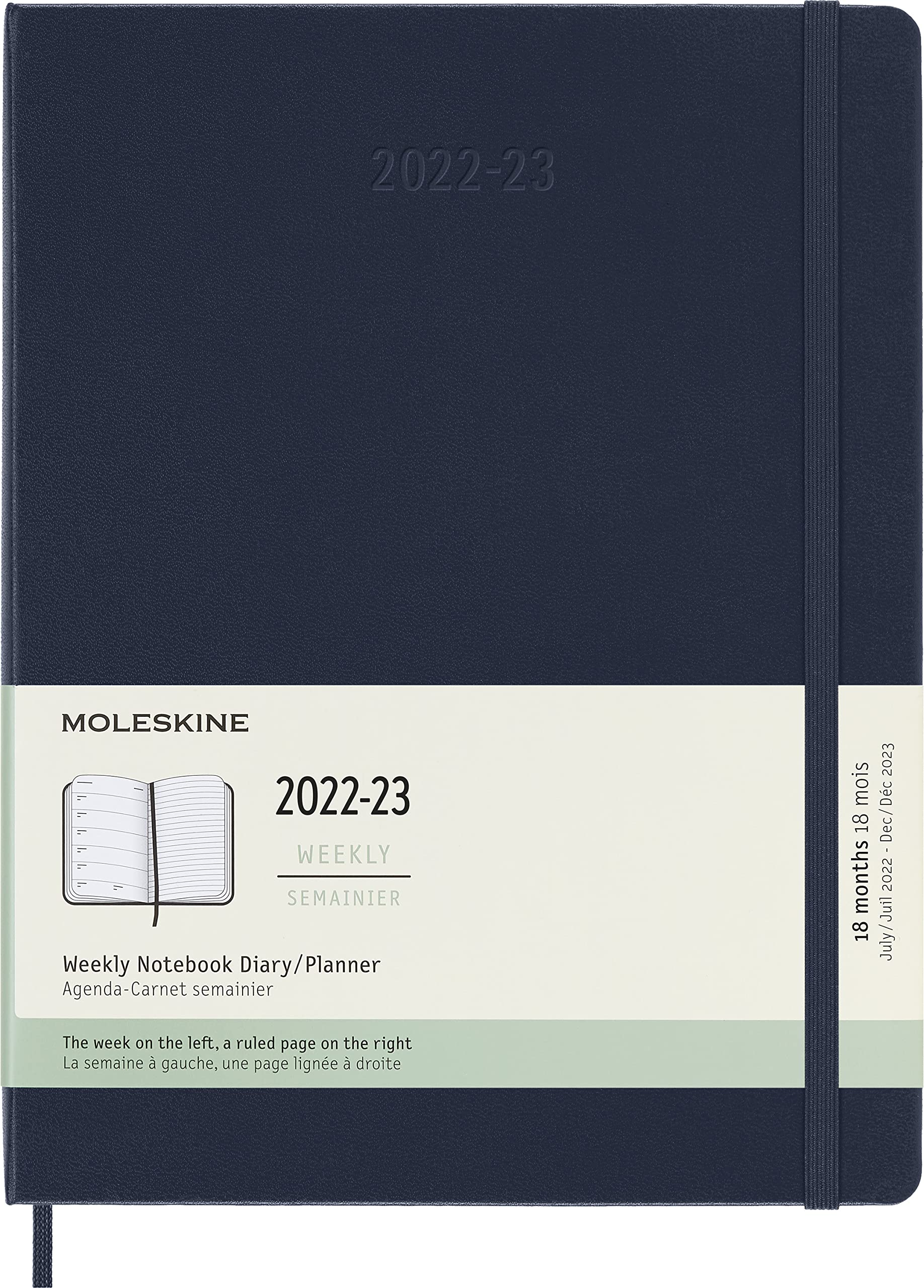 Moleskine Classic 18 Month 2022-2023 Weekly Planner, Hard Cover, XL (7.5" x 9.75"), Sapphire Blue