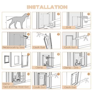 PawHut 2 Way Dog Door, Aluminum Doggy Pet Flap for Wall, Fast Installation, Magnetic Closure, Locking Panel, Weather Resistant, Insulating, Weight Limit 110 lbs