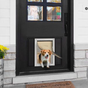 PawHut 2 Way Dog Door, Aluminum Doggy Pet Flap for Wall, Fast Installation, Magnetic Closure, Locking Panel, Weather Resistant, Insulating, Weight Limit 110 lbs