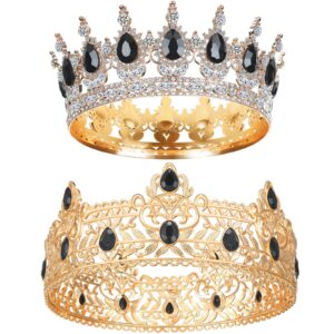 mtlee 2 pcs prom king and queen crowns king crowns for men royal crown with blue rhinestone queen crowns for women halloween wedding birthday graduation(delicate style)