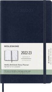 moleskine classic 18 month 2022-2023 weekly planner, soft cover, large (5" x 8.25"), sapphire blue