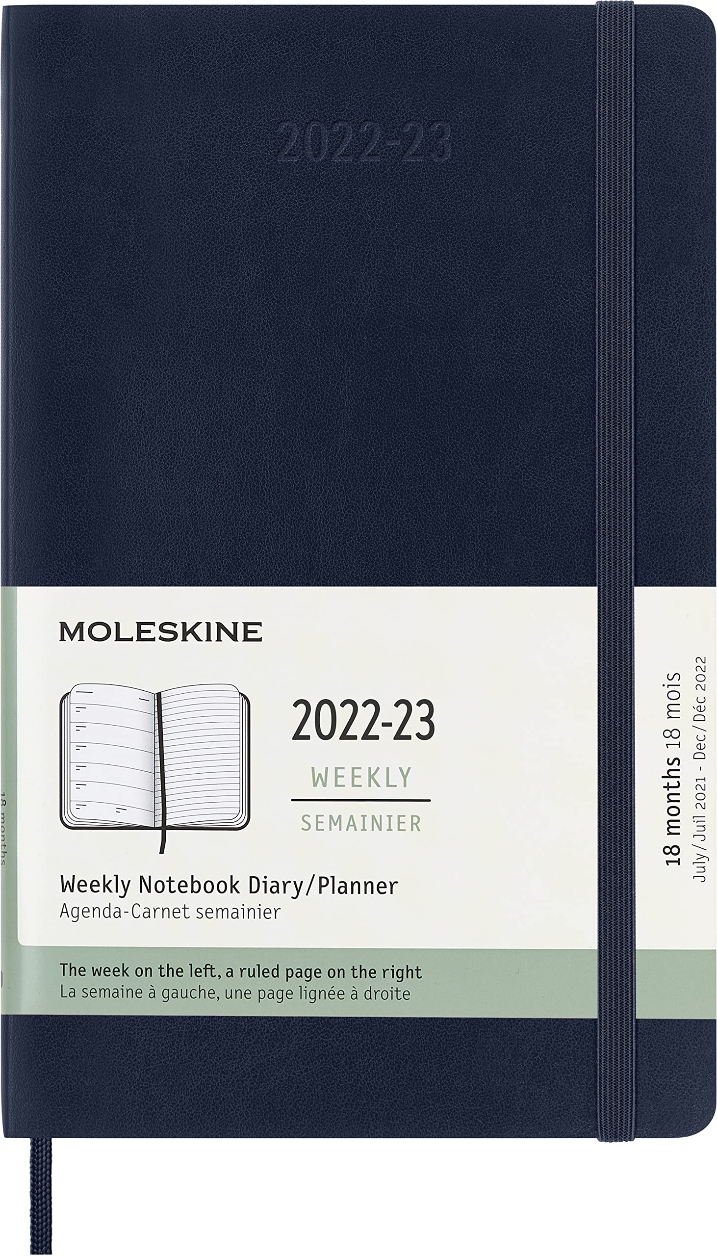 Moleskine Classic 18 Month 2022-2023 Weekly Planner, Soft Cover, Large (5" x 8.25"), Sapphire Blue