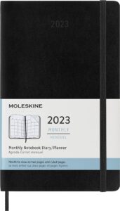 moleskine classic 12 month 2023 monthly planner, soft cover, large (5" x 8.25"), black