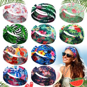 10 pcs women's headbands beach boho headbands summer hawaii knotted headbands elastic turban head wrap floral vintage headband bohemian twisted criss yoga hair band accessories for girl and women