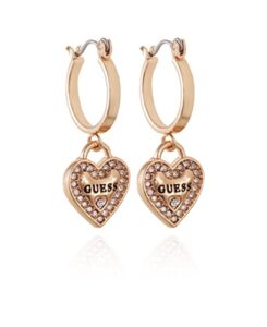 guess goldtone logo heart dangle charm hoop earrings