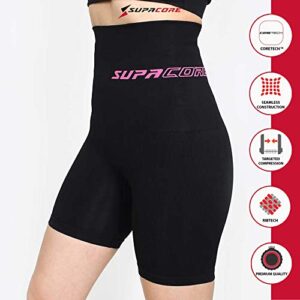 SUPACORE Women's Abdominal Support Postpartum Compression Shorts- Seamless, SI Belt Hip Stability, Joint Muscle Tummy Support Black