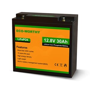 eco-worthy 12v 30ah lifepo4 battery, rechargeable lithium ion phosphate deep cycle battery for trolling motor, golf gart, kids scooters, power wheelchairs, replacement of 12v 35ah sla battery