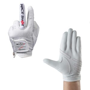 nice shot trident golf glove with power grip strips in premium white cabretta leather men's left hand - xlarge