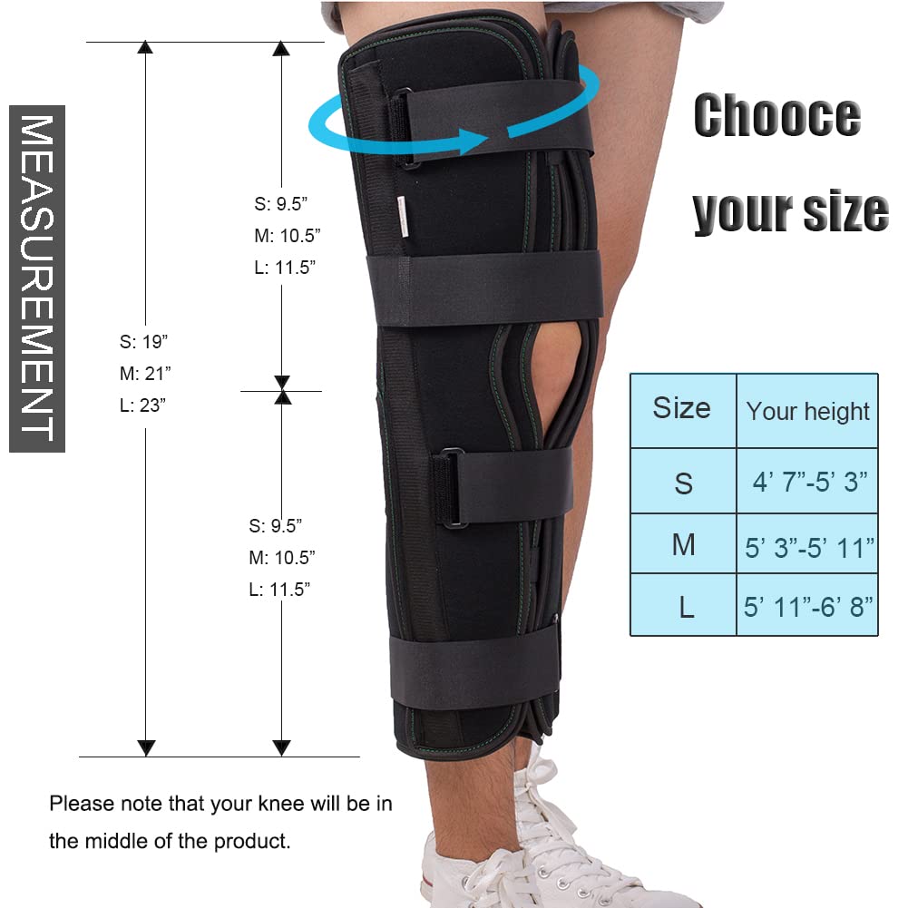 TODDOBRA 3-Panel Knee Immobilizer Full Leg Support Brace, Aluminum alloy Straight Knee Splint - for Knee Pre-and Postoperative & Injury or Surgery Recovery (Update Size L)