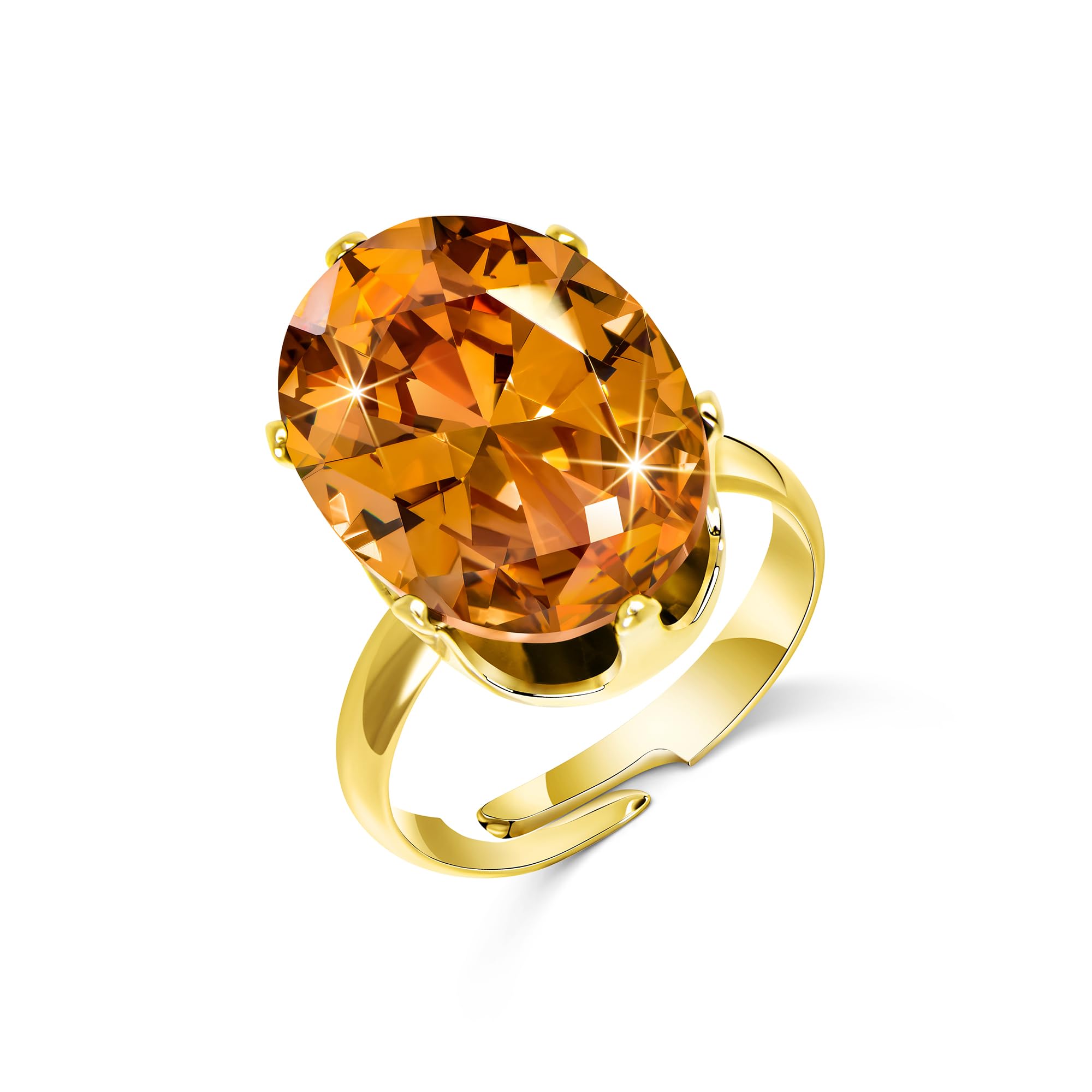 Linawe Citrine Morganite Orange Topaz Adjustable Rings for Women, Gold Cubic Zirconia Diamond Gemstone Crystal Birthstone Rhinestone Cocktail Ring Love Costume Jewelry