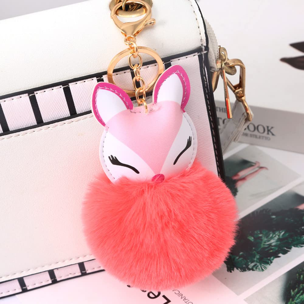 Plzoslly 10 Pieces Animal Pom Pom Keychain Cute Fluffy Key Ring, Unicorn Keychain Heart Pompom Keyrings Ball Fluffy Fur Fluffy Key Ring for Women Girls Bag Accessories