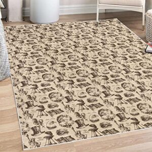 ambesonne 4th of july decorative area rug, vintage americana elements national loyalty culture design, quality carpet for bedroom dorm living room, 4' x 5' 5", beige and army green