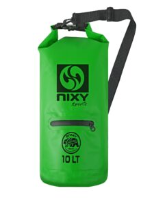 nixy waterproof dry bag 10l roll top - lightweight and durable for paddleboarding, kayaking, hiking, camping, boating, beach, swimming, sailing, and more - green, 10l