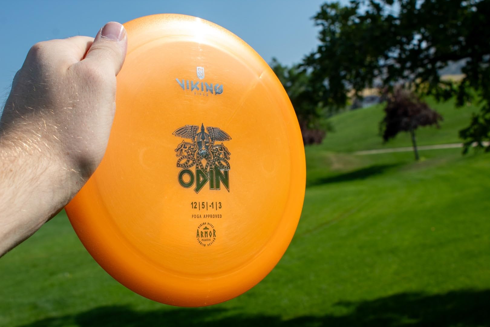 Viking Discs Odin Armor Plastic | Distance Driver | Advanced Disc Golf Driver [Stamp Color & Color Shade May Vary] (173-176g, Orange)