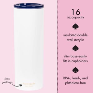 Kate Spade New York 16 Ounce Insulated Travel Mug, White Plastic Double Wall Tumbler, Thermal Cup for Coffee or Tea, Bookshelf