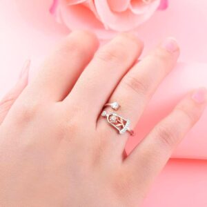 JXJL Woman Ring Adjustable Silver Jewelry Beauty Beast Rose Flower Cute Open Finger Rings Gifts for Valentines Day Mothers Day X'mas Birthday for Women