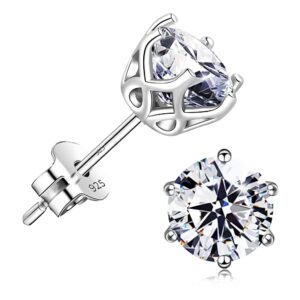 neoshow 18k white gold plated brilliant cut simulated diamond cubic zirconia sterling silver hypoallergenic cz stud earrings for women men 6 prongs setting